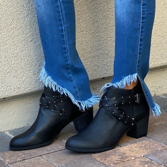 Urban Outfitters | Shoes | Black Boho Bold Studded Buckle Strap Booties ...